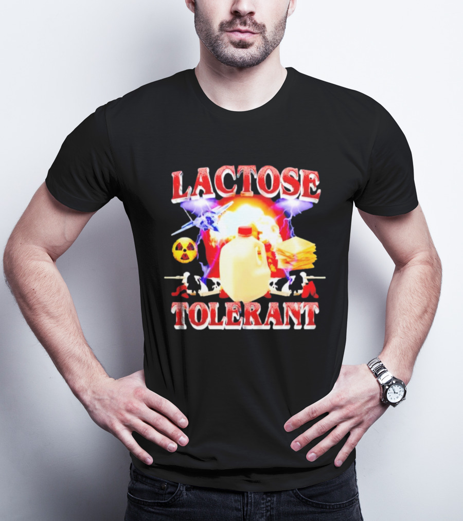Lactose Tolerant Milk Jug Cheese Nuclear Symbol Cows Explosion T-Shirt