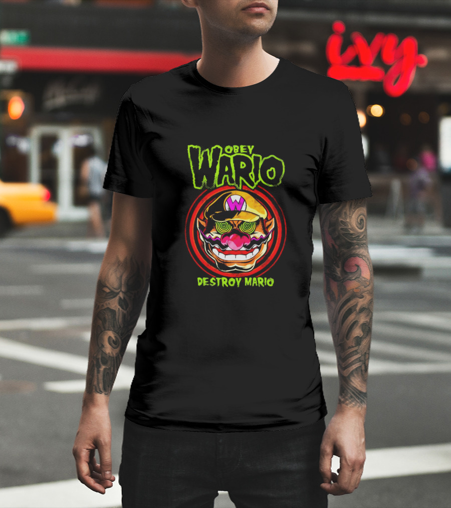 Obey Wario Destroy Mario Retro Gaming T-Shirt