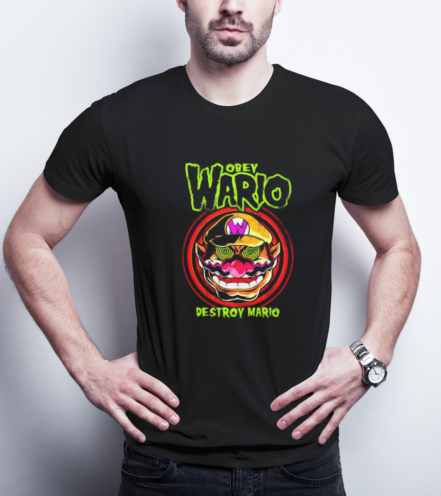 Obey Wario Destroy Mario Retro Gaming T-Shirt