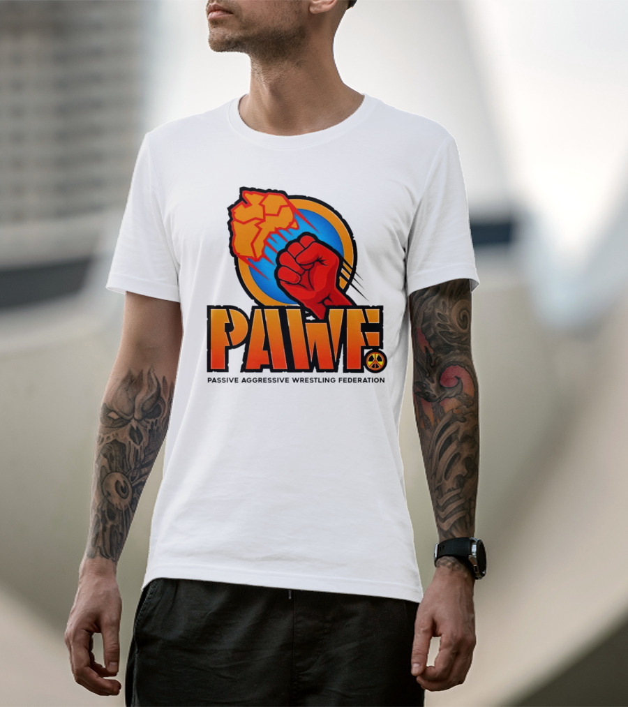 PAWF Passive Aggressive Wrestling Federation Fist Logo With Peace T-Shirt