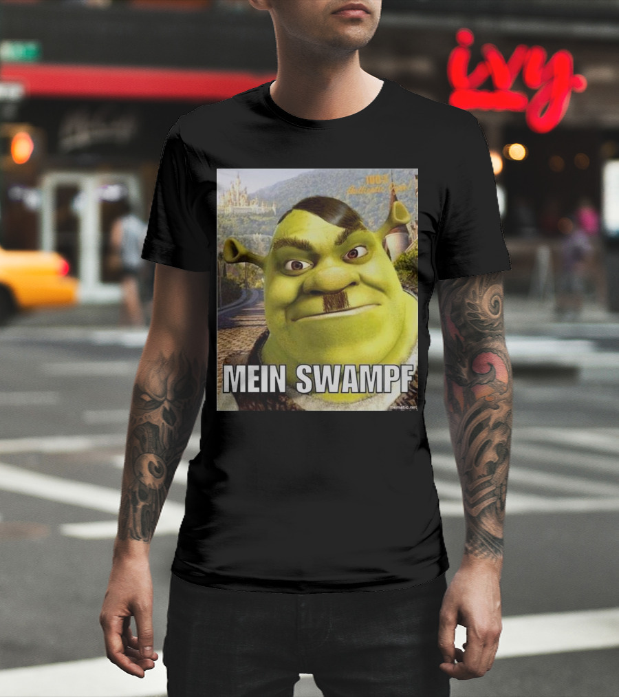 Shrek Mein Swampf Mematic Pixel Art Castle Background T-Shirt