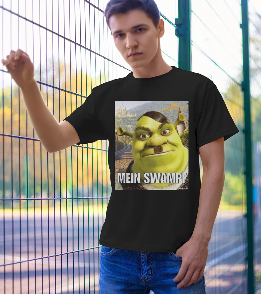 Shrek Mein Swampf Mematic Pixel Art Castle Background T-Shirt
