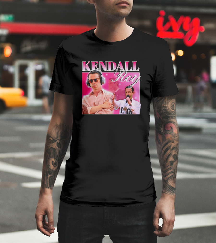 Kendall Roy Vintage Homage Pink Background Music And Microphone T-Shirt
