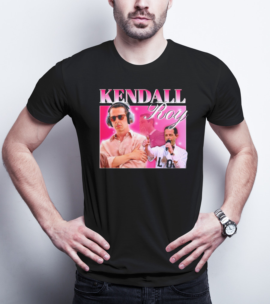 Kendall Roy Vintage Homage Pink Background Music And Microphone T-Shirt