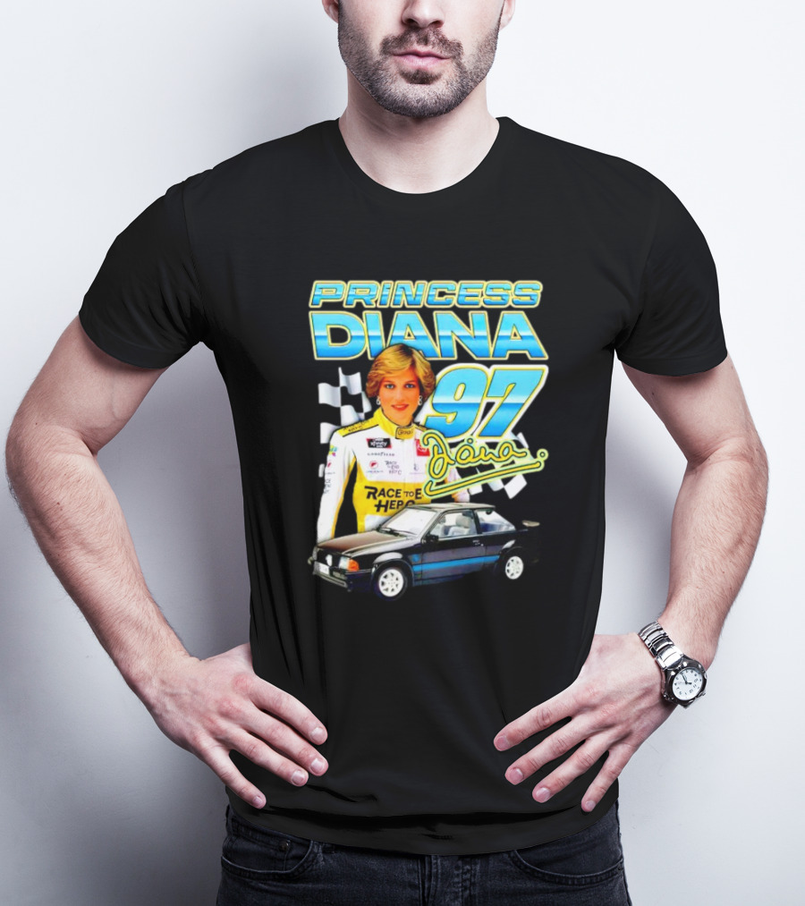 Princess Diana Race To Hero 97 Racing Diana Car Checkered Flags T-Shirt