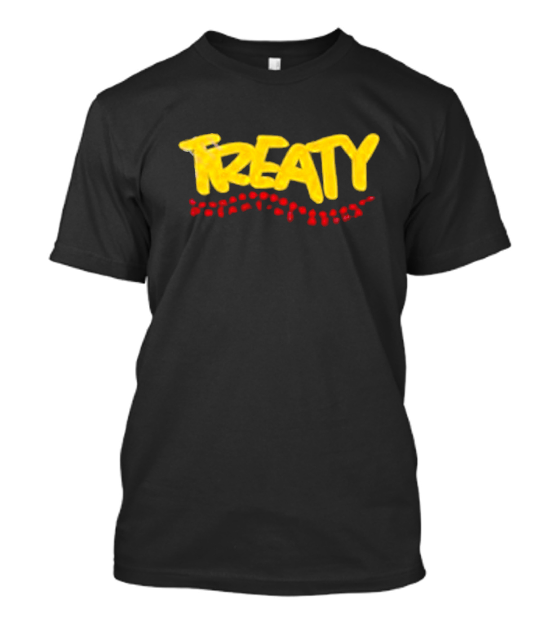 Treaty Dreamtime Aroha Yellow Text With Red Dots T-Shirt