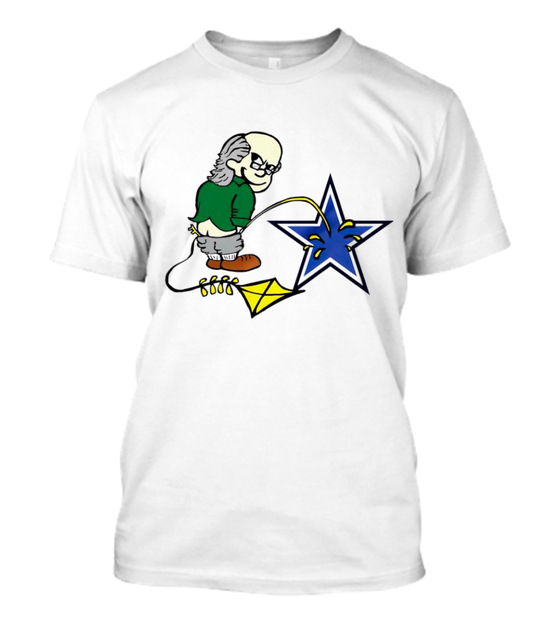 Ben Franklin With Kite Whizzing On Blue Cowboy Star T-Shirt