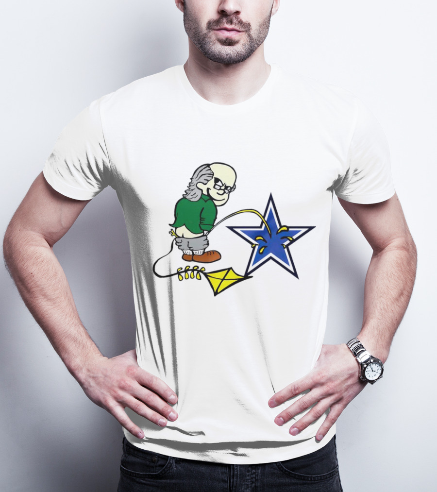 Ben Franklin With Kite Whizzing On Blue Cowboy Star T-Shirt
