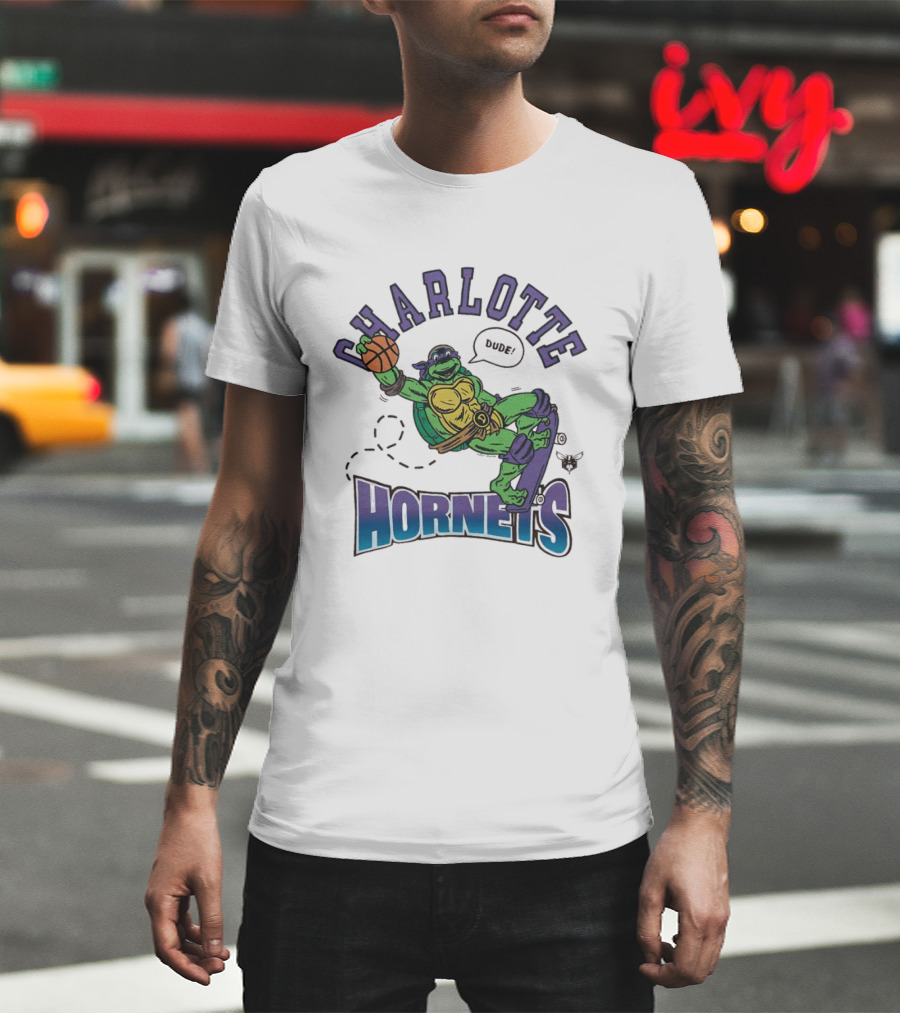Charlotte Hornets Donatello Basketball Skateboard Dude T-Shirt