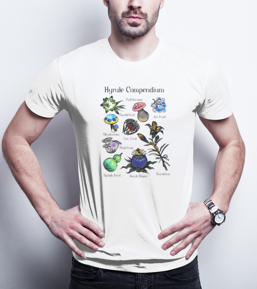 Hyrule Compendium Flora Vol. 2 Featuring Paddockhemp Dazzlefruit Ice Fruit Skippobono Fire Peapod Bomb Stockblossom Splash Fruit T-Shirt