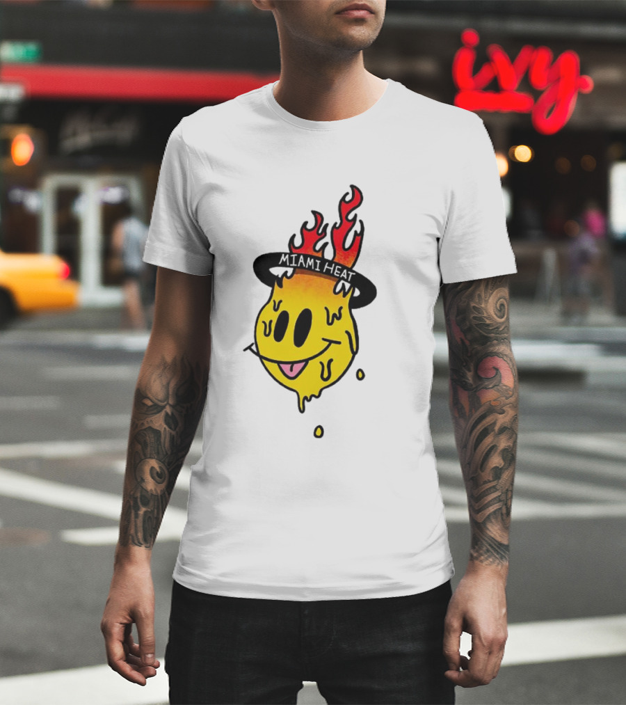 Miami Heat Flaming Melting Smiley Basketball T-Shirt