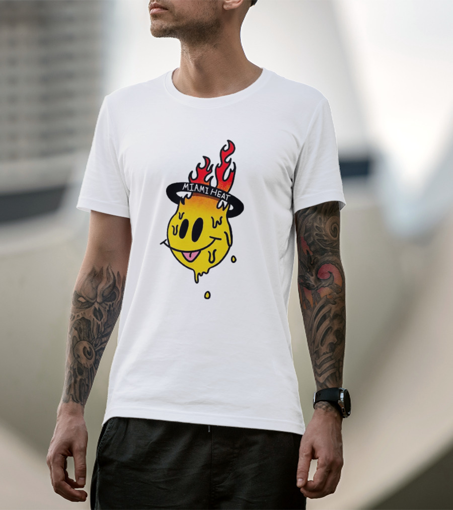 Miami Heat Flaming Melting Smiley Basketball T-Shirt