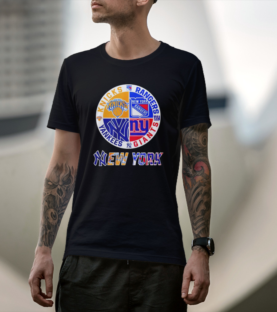 Knicks Rangers Yankees Giants New York Sports Logos Collection T-Shirt