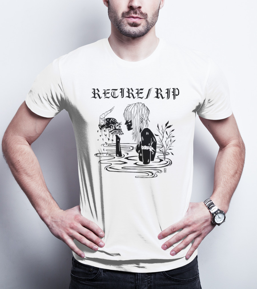 RETIRE RIP Skull Water Scene Dark T-Shirt