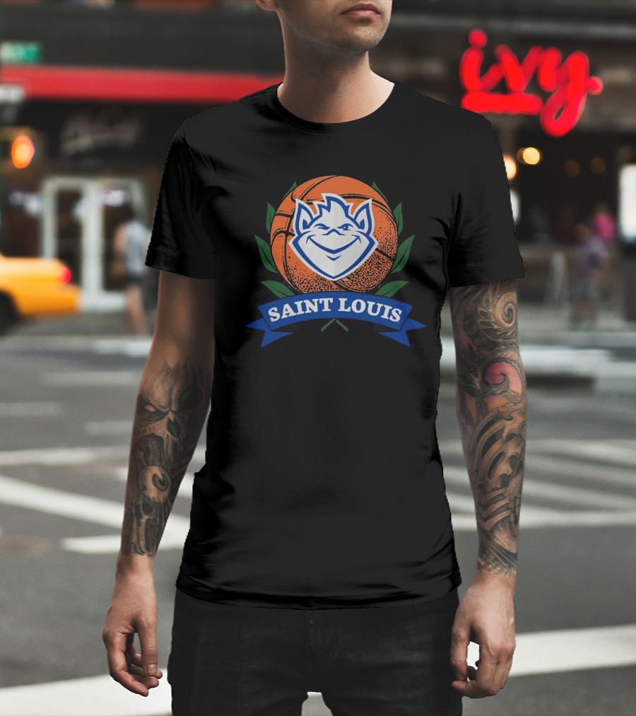 Saint Louis Billikens Basketball Emblem With Iconic Mascot And Orange Basketball T-Shirt