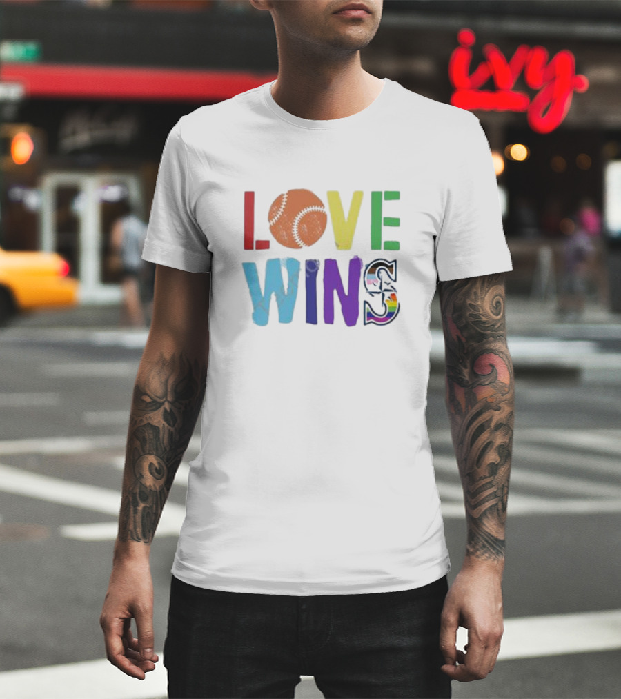 Maverick Love Wins Seattle Mariners Pride Baseball Rainbow T-Shirt