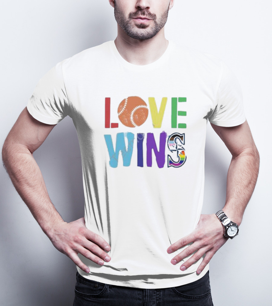 Maverick Love Wins Seattle Mariners Pride Baseball Rainbow T-Shirt