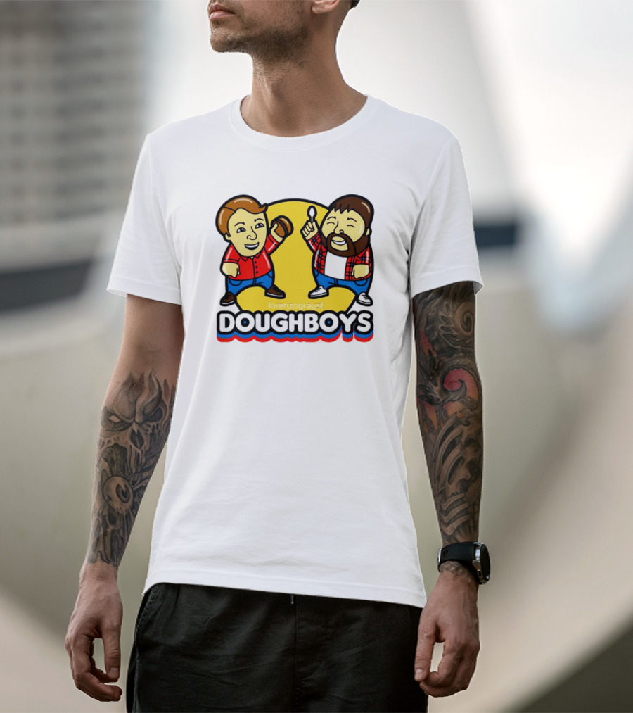 Doughboys Podcast Cartoon Characters Holding Food Items T-Shirt