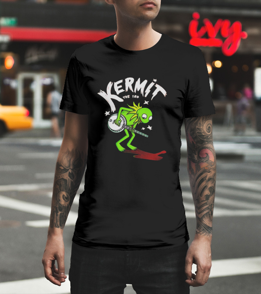 Kermit The Frog Playing Banjo With Stars And Red Shadow T-Shirt