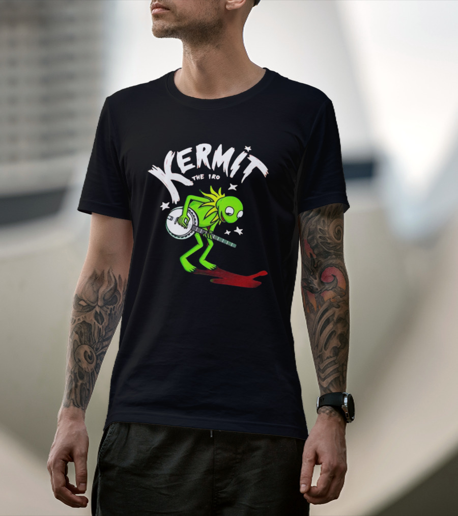 Kermit The Frog Playing Banjo With Stars And Red Shadow T-Shirt