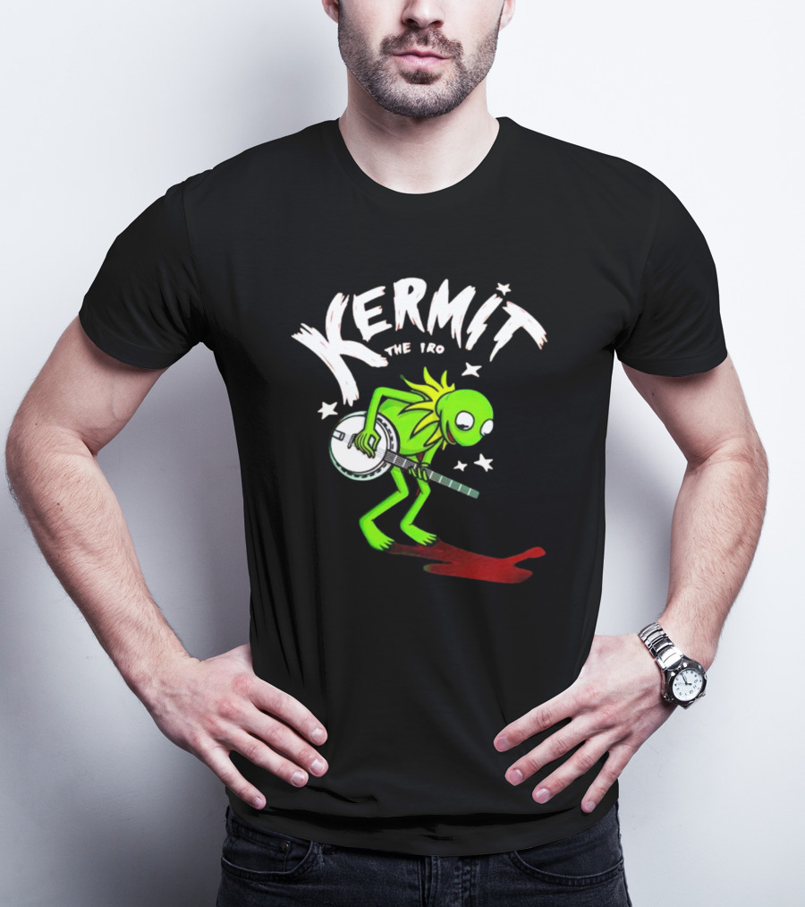 Kermit The Frog Playing Banjo With Stars And Red Shadow T-Shirt