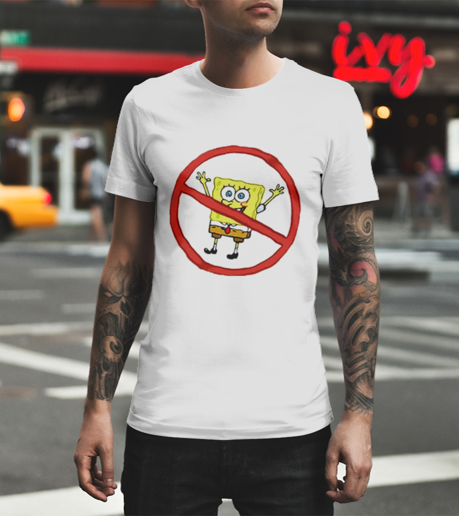 National No Spongebob Day Yellow Cartoon Character With Red Prohibition T-Shirt