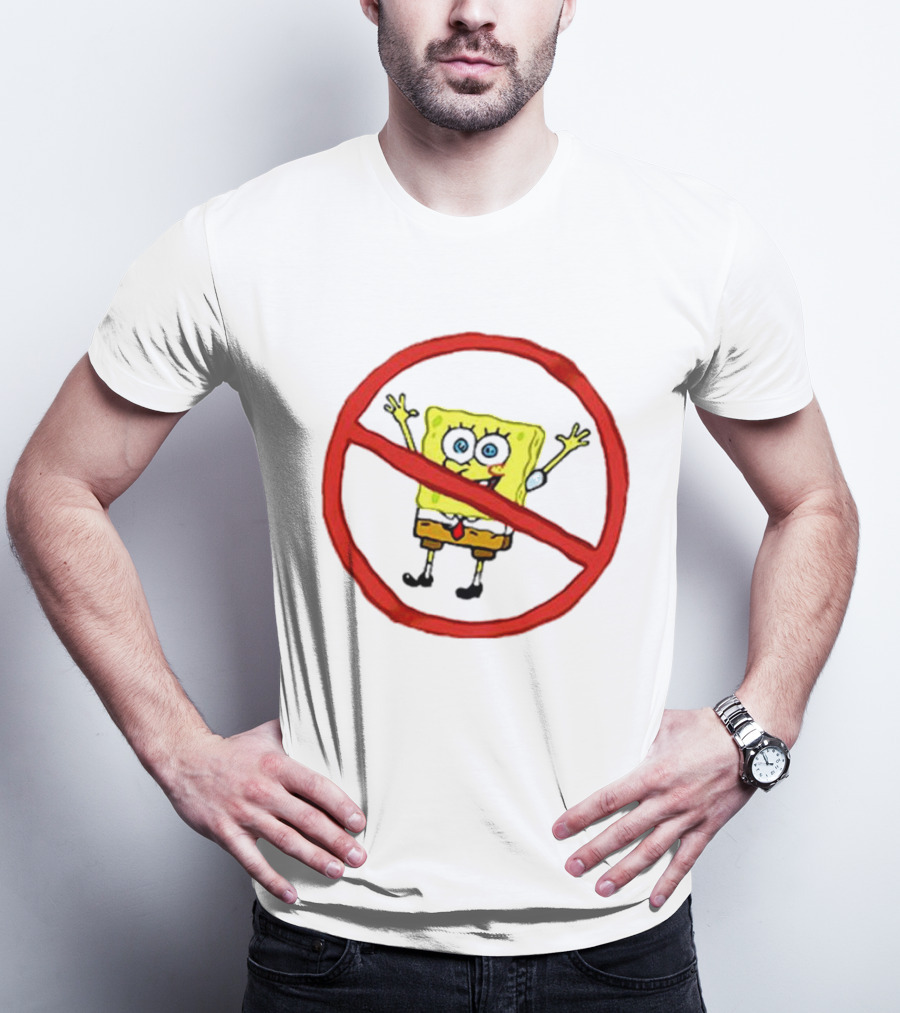 National No Spongebob Day Yellow Cartoon Character With Red Prohibition T-Shirt