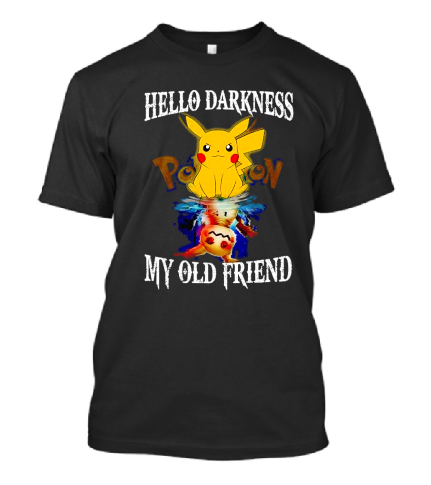 Pikachu Hello Darkness My Old Friend Reflective Mimikyu Pokedex T-Shirt