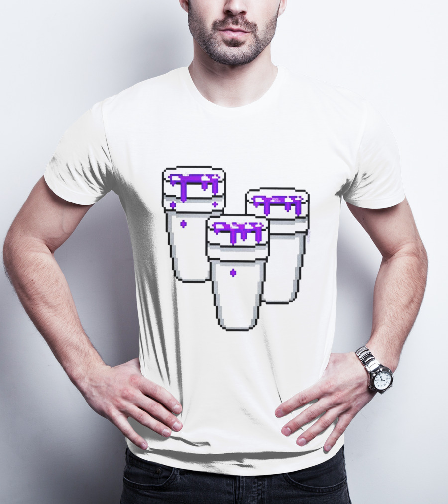 Purple Drank Three Pixelated Cups T-Shirt
