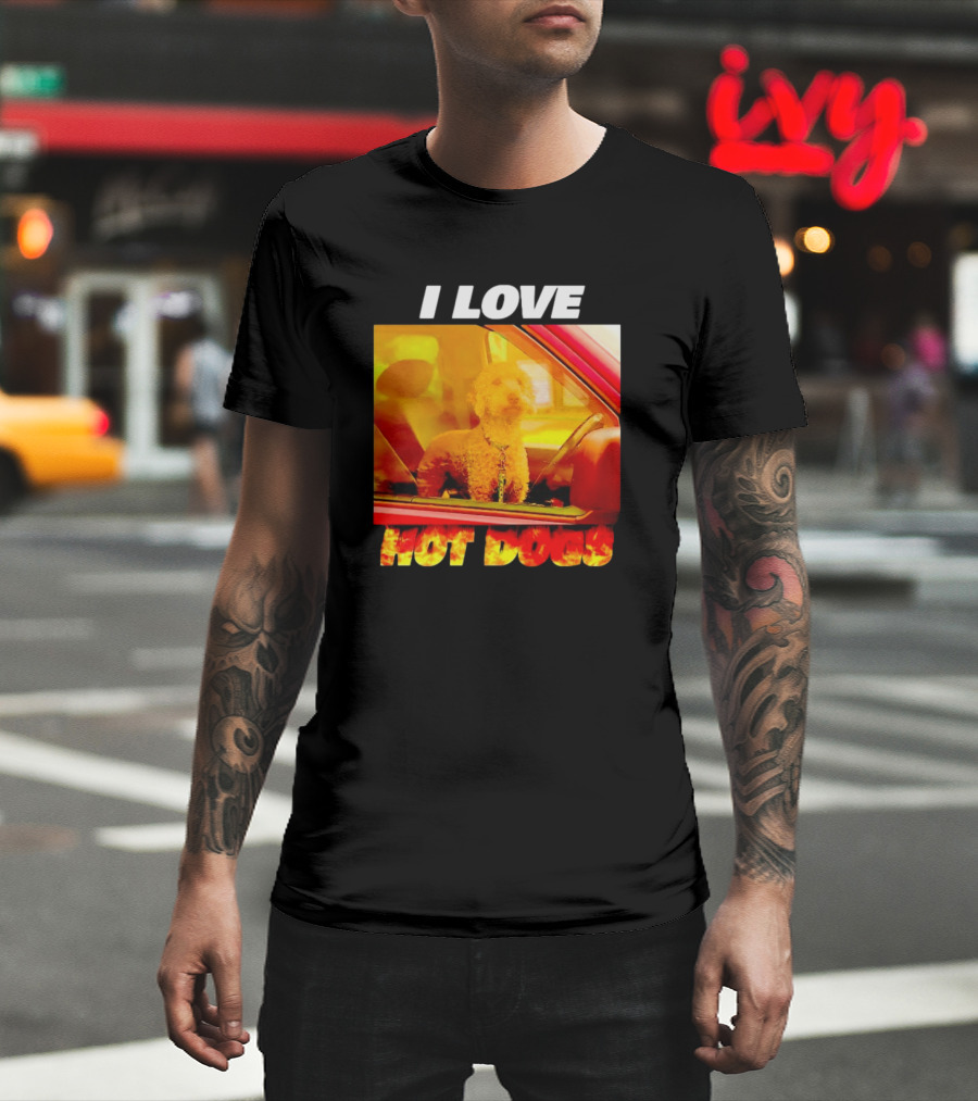 I Love Hot Dogs Dog In Car T-Shirt