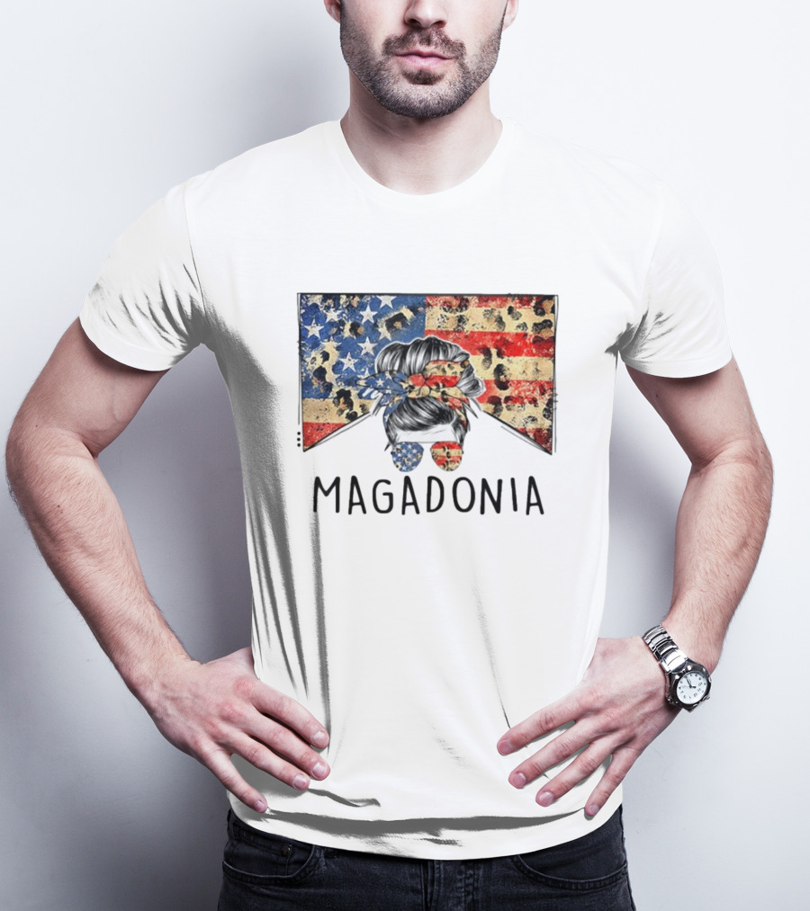 Messy Bun American Flag Magadonia T-Shirt