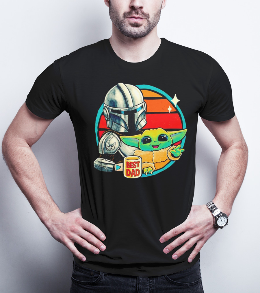 Best Dad Din Djarin With Grogu Vintage Retro Sunset T-Shirt