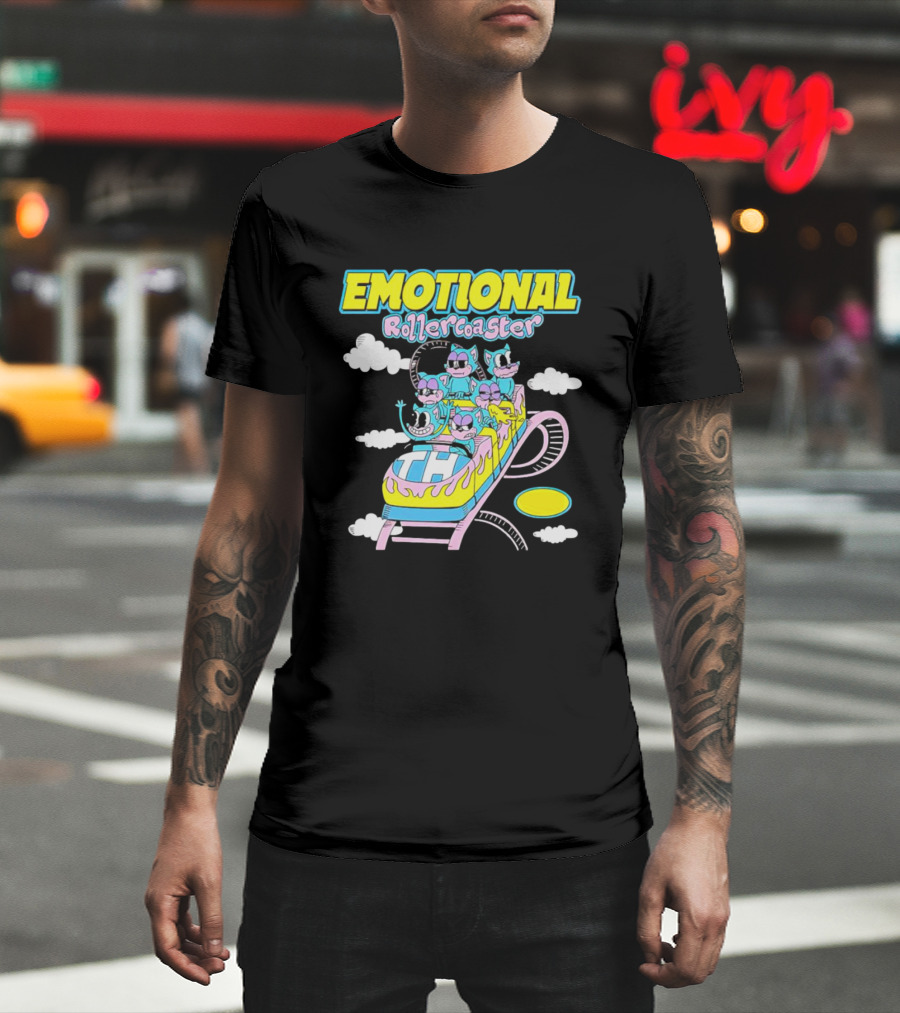 Emotional Rollercoaster Cartoon Characters On Amusement Ride T-Shirt