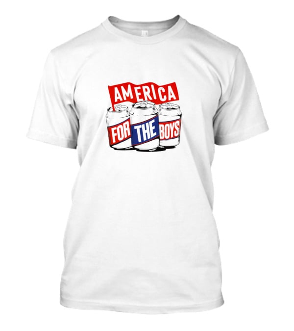 America For The Boys Beer Cans Red And Blue Text T-Shirt
