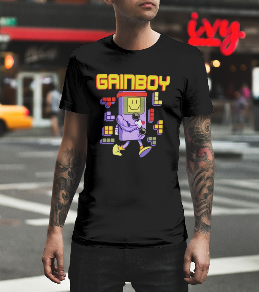 Gainboy Retro Game Character Blocks Fun T-Shirt