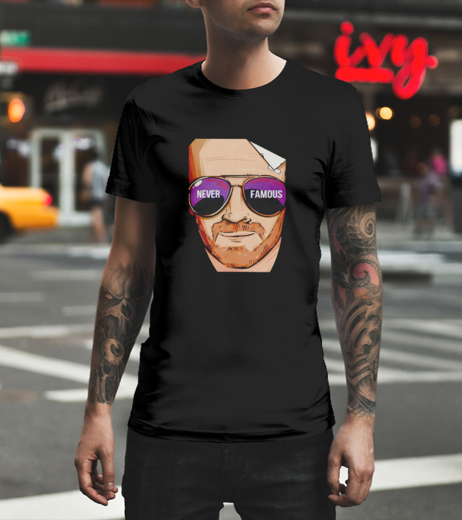 Never Famous Sunglasses Face Artwork Reflection T-Shirt