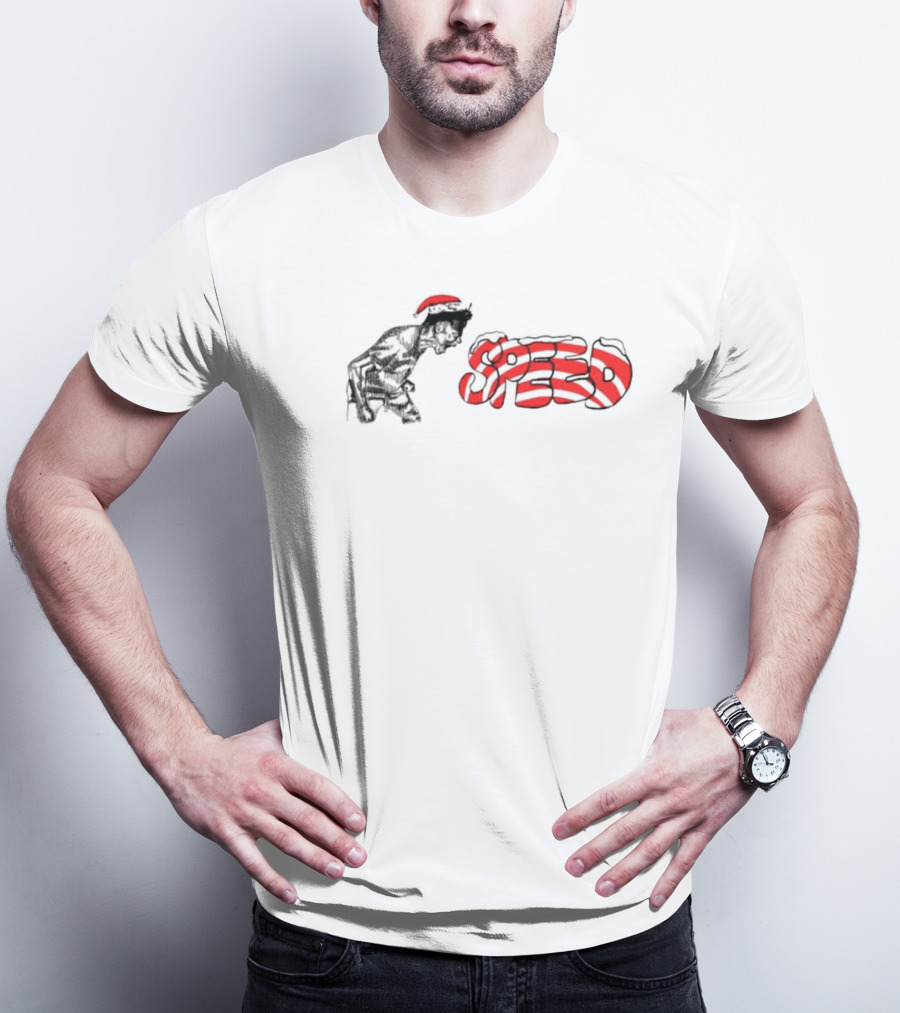 Ishowspeed Christmas Red Santa Hat And Striped Speed Text T-Shirt