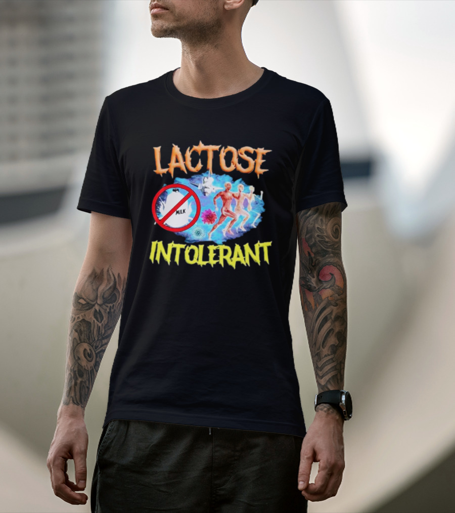 Lactose Intolerant Milk No Symbol With Runners And Microbes T-Shirt