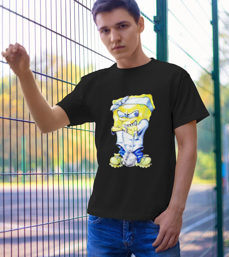 Thug Spongebob Squarepants With Bandana And Bling Necklace T-Shirt