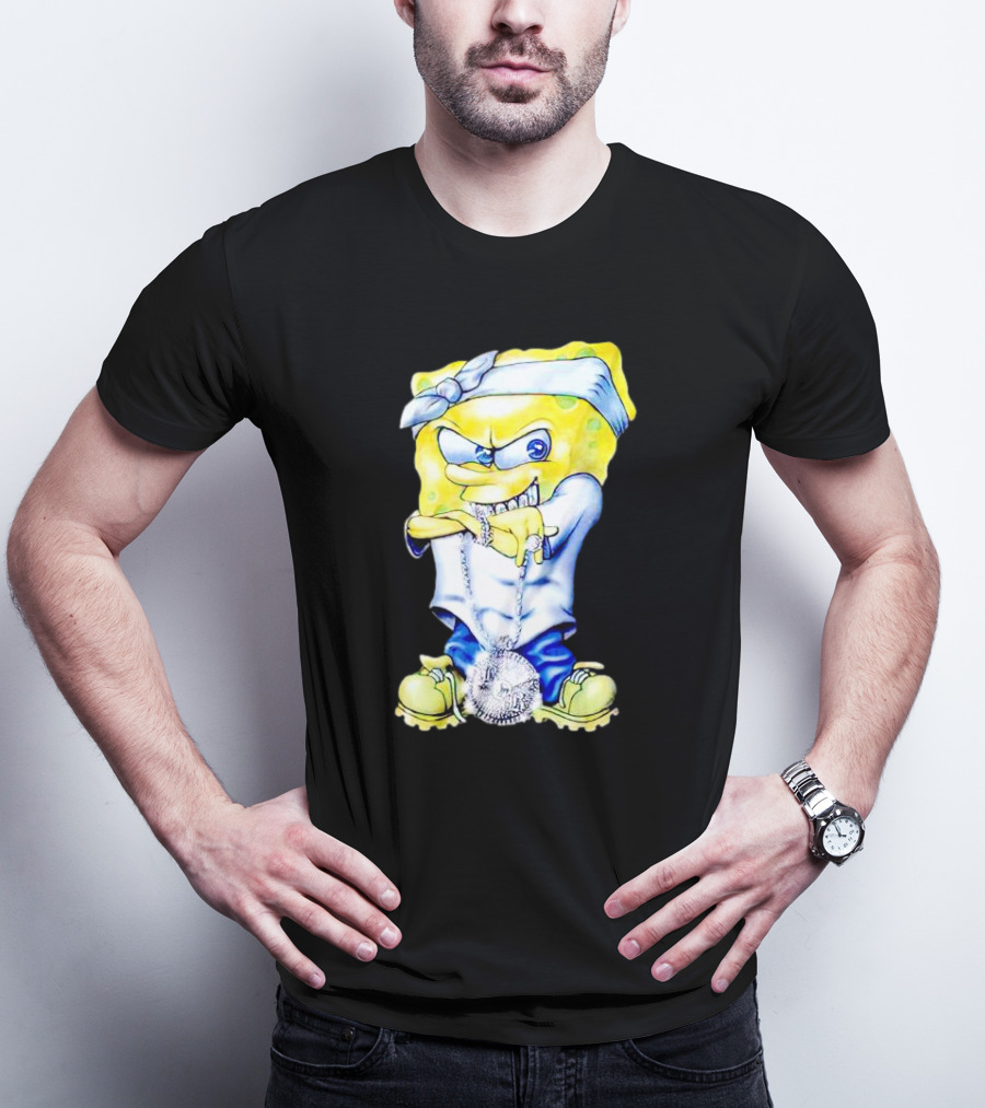 Thug Spongebob Squarepants With Bandana And Bling Necklace T-Shirt
