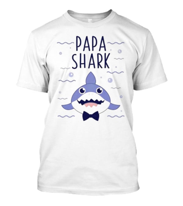 Papa Shark Bowtie Cartoon Ocean Waves T-Shirt