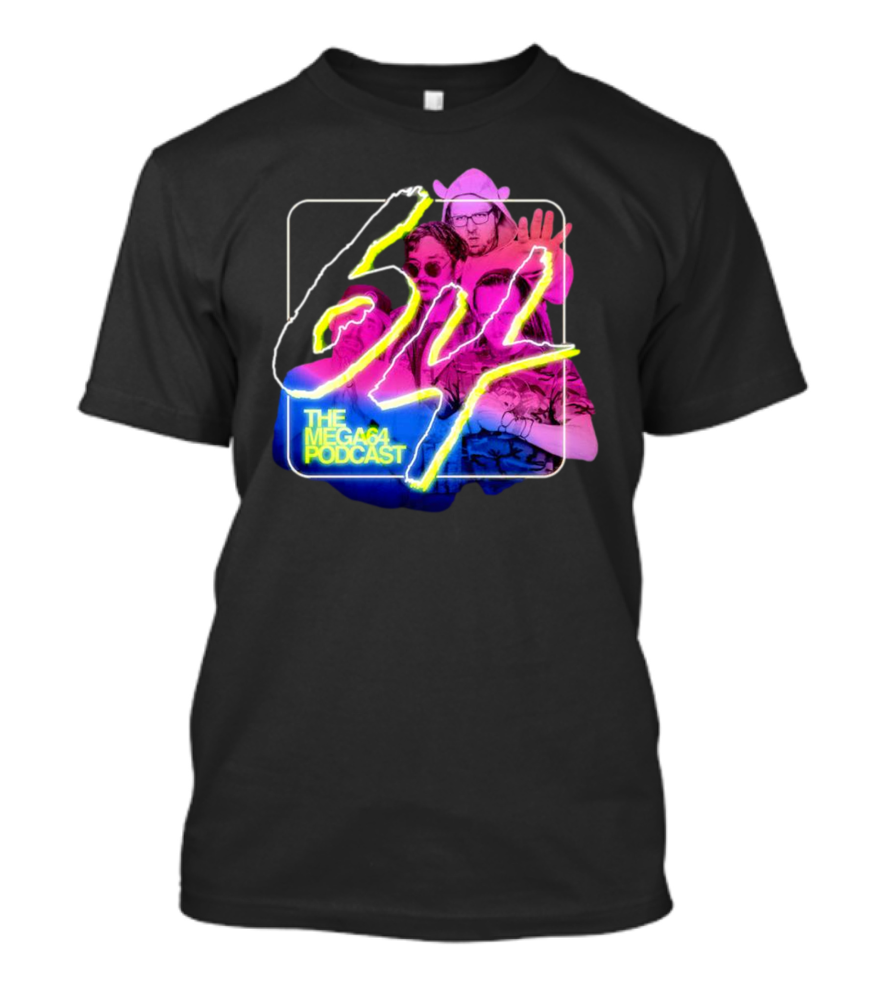 Mega64 Podcast Neon Style Visuals With Retro Characters T-Shirt