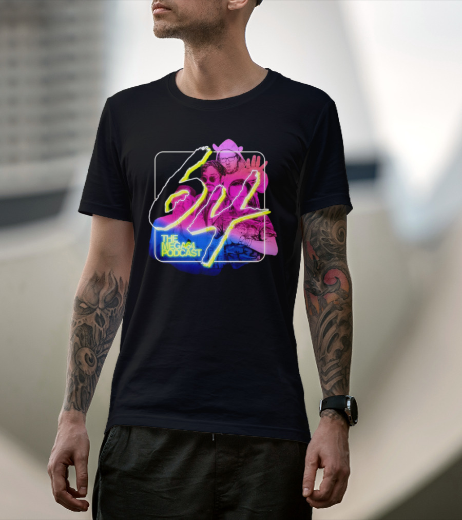 Mega64 Podcast Neon Style Visuals With Retro Characters T-Shirt