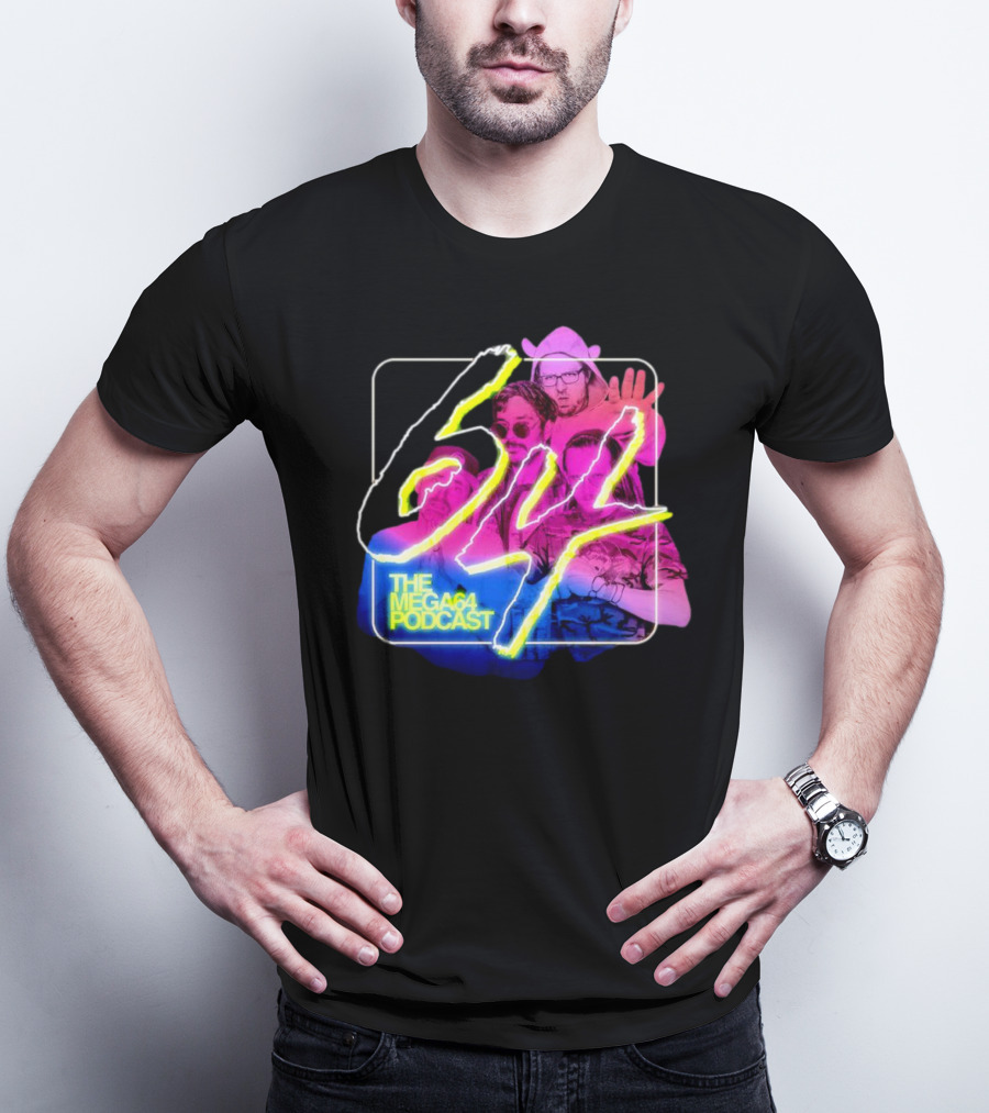 Mega64 Podcast Neon Style Visuals With Retro Characters T-Shirt