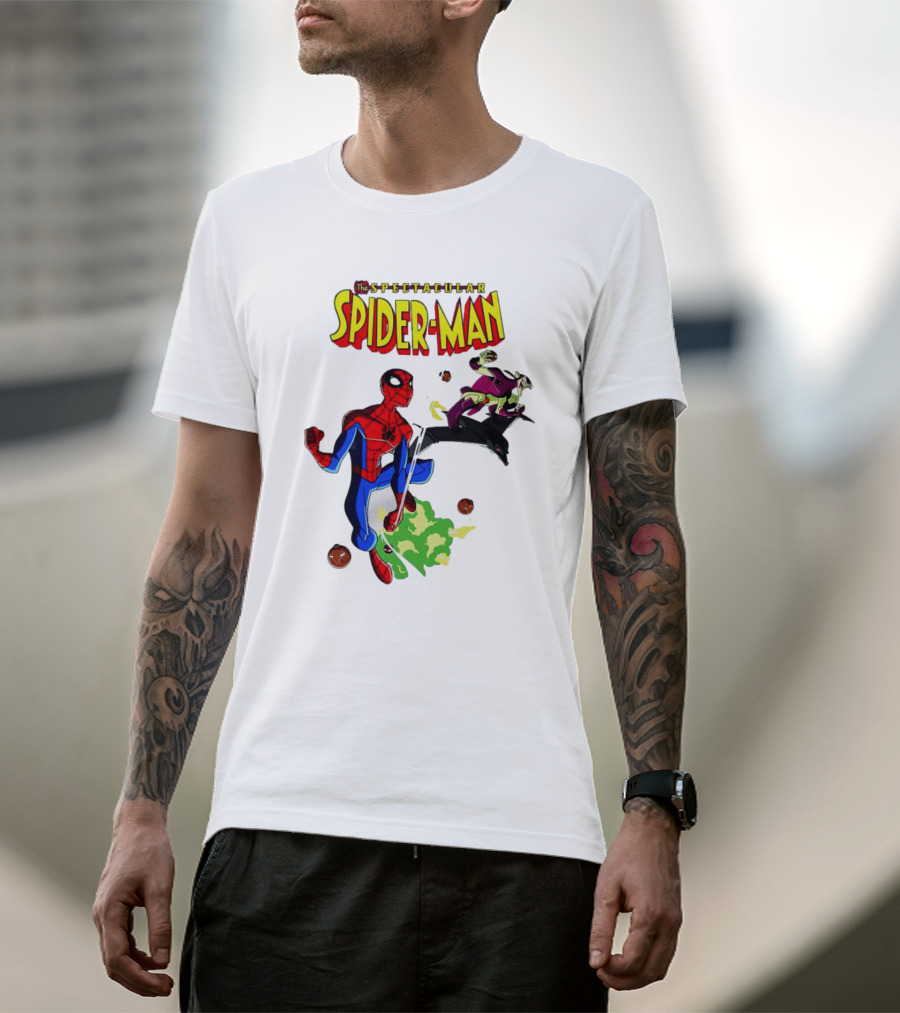 The Spectacular Spider-Man Versus Green Goblin Battle Scene T-Shirt