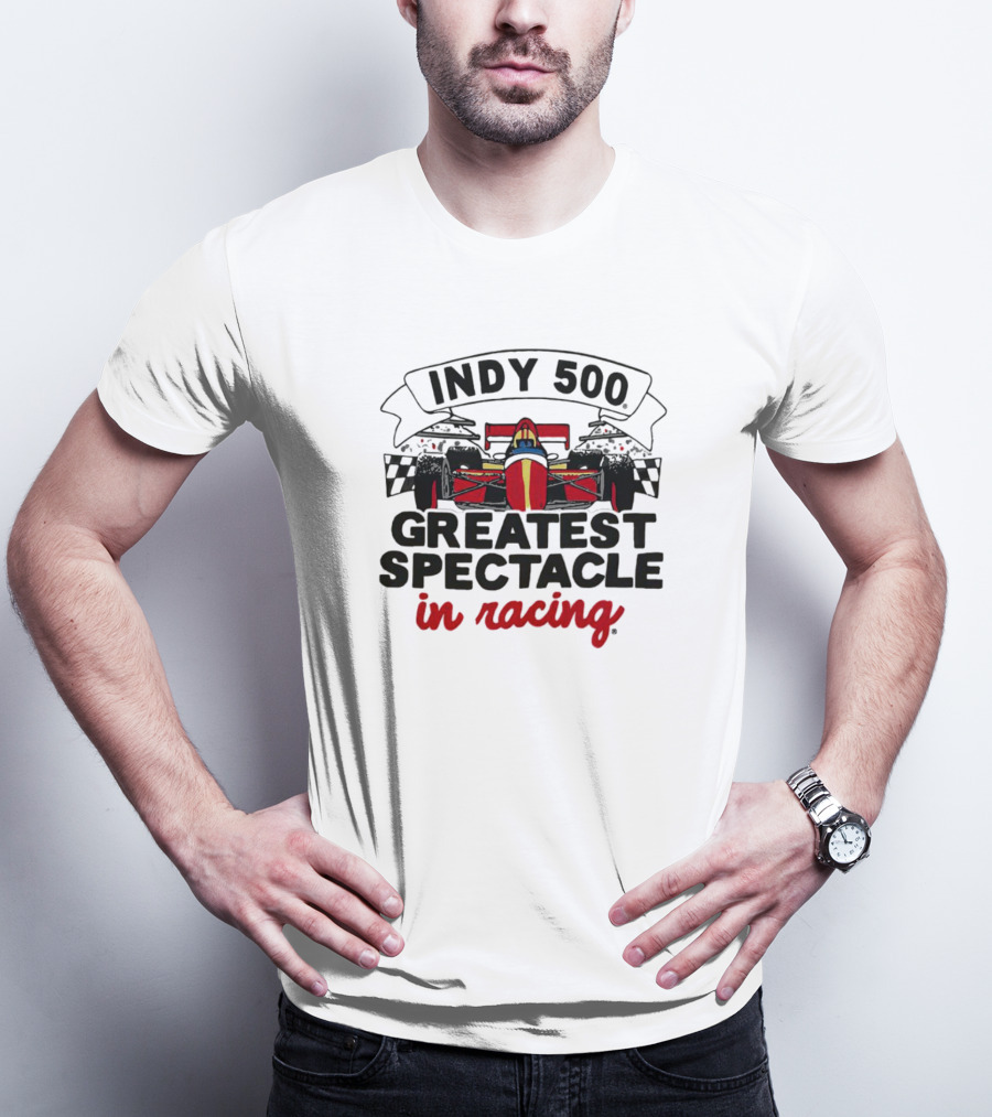 Indy 500 Greatest Spectacle In Racing Car With Checkered Flags T-Shirt