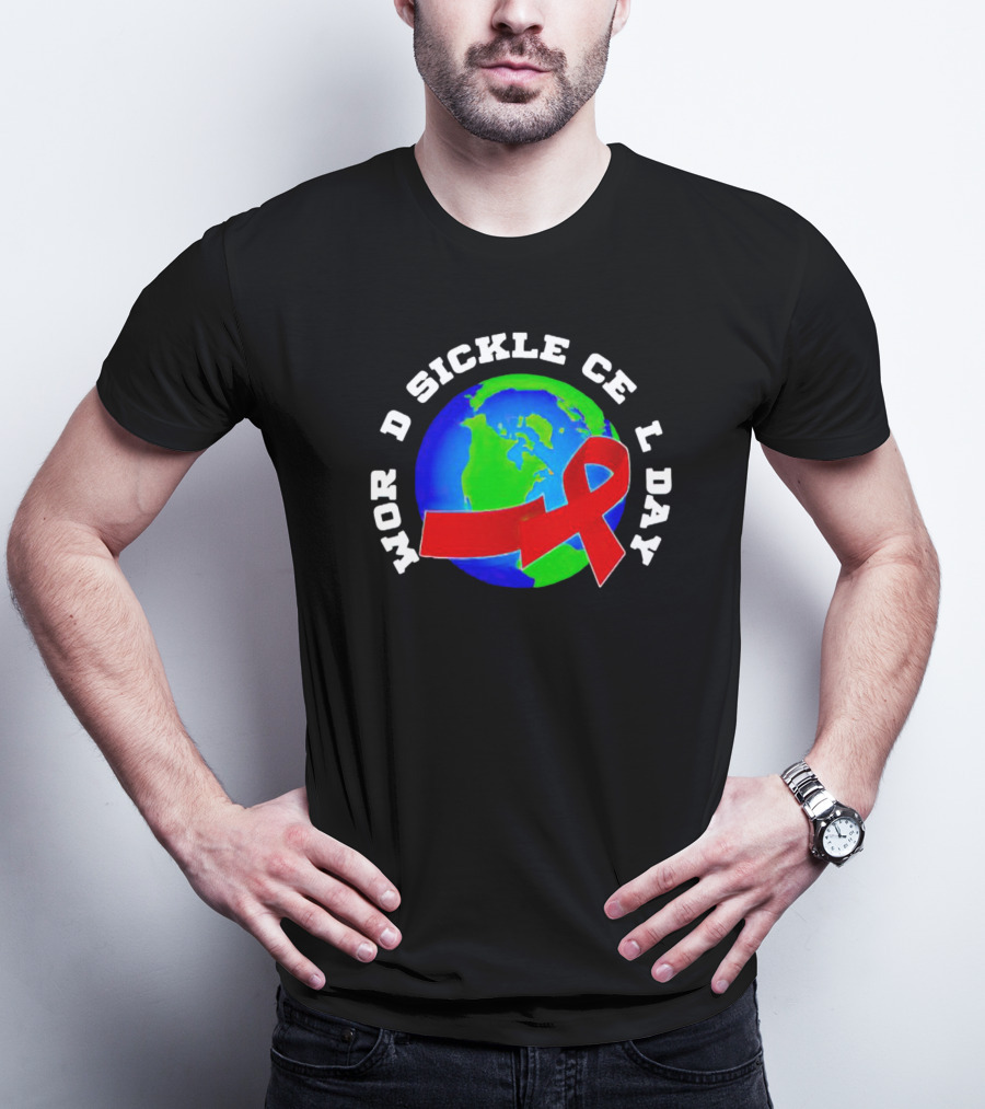 World Sickle Cell Day Red Ribbon Earth T-Shirt