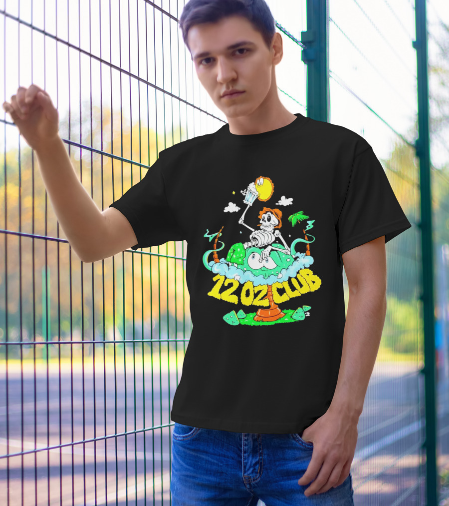 12 Oz Club Skeleton With Sunny Days Cheers Tropical Vibes T-Shirt
