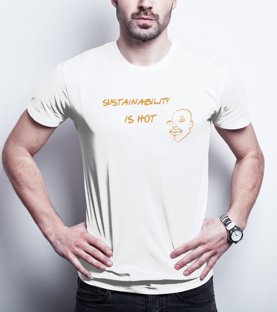 Sustainability Is Hot Yellow Line Art Face T-Shirt