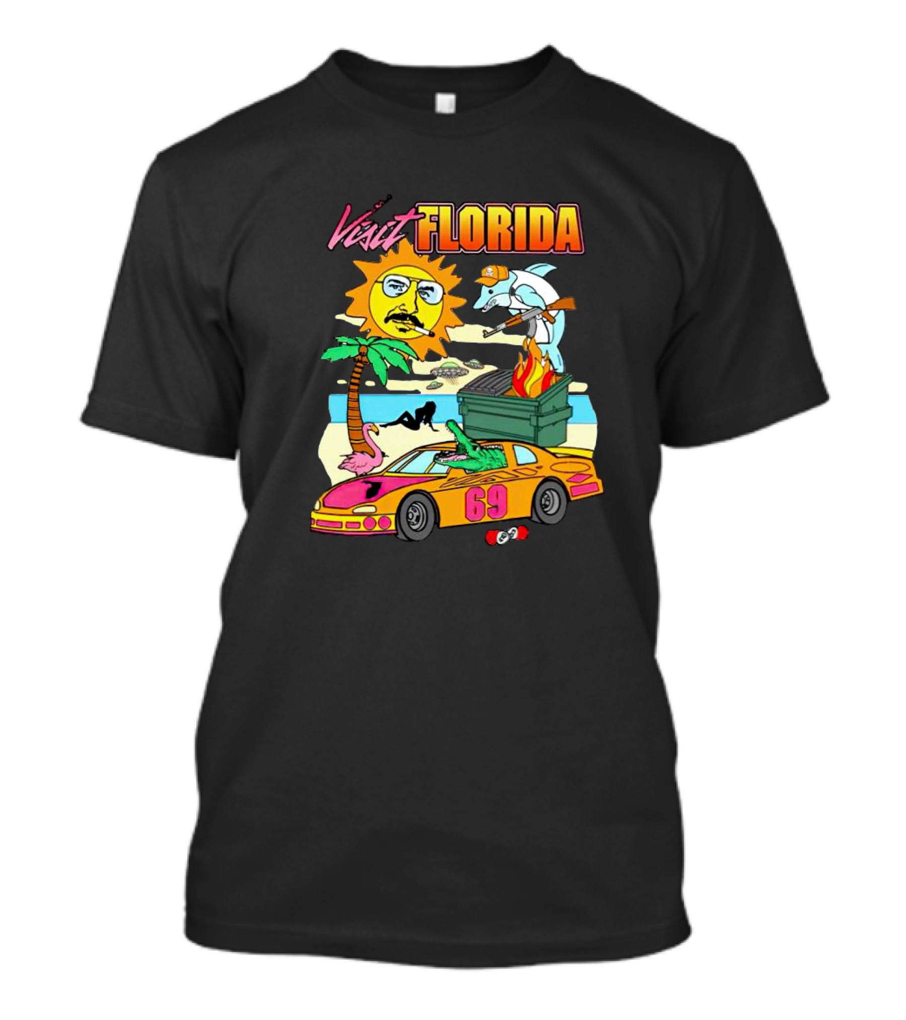 Visit Florida Beach Car Alligator Sun Dolphin Racing Fun T-Shirt